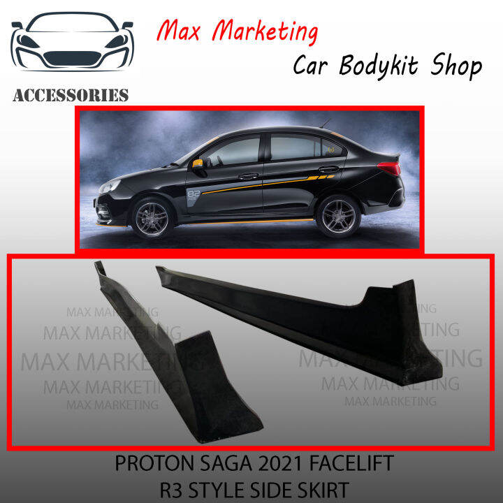 PROTON SAGA 2021 FACELIFT R3 STYLE SIDE SKIRT (R3) POLYURETHANE (PU ...