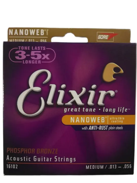 Elixir Acoustic Guitar String 16102 Medium 013-056 | Lazada PH
