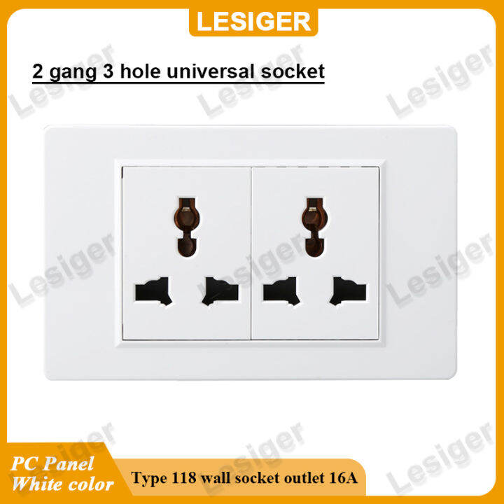 Type 118mm 2 gang wall outlet socket double 3-pin Universal Socket PC ...