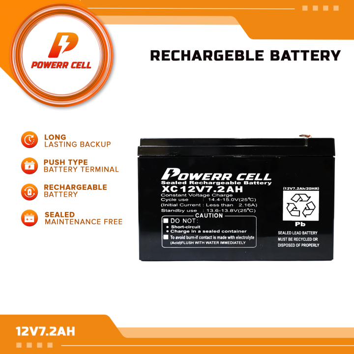 12V 7.2AH/20HR Sealed Rechargeable Battery 12 Volts 7.2 Ampere Hour | Lazada PH