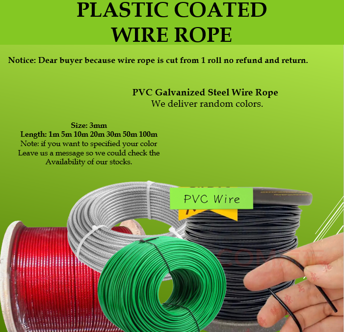 3mm PVC 20m -100m Plastic Coated Galvanized Steel Wire Rope (Random ...