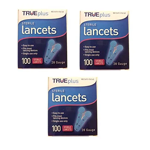 True Plus TruePlus Sterile Lancets, 28 Guage, 3 Boxes of 100 (300 Total ...