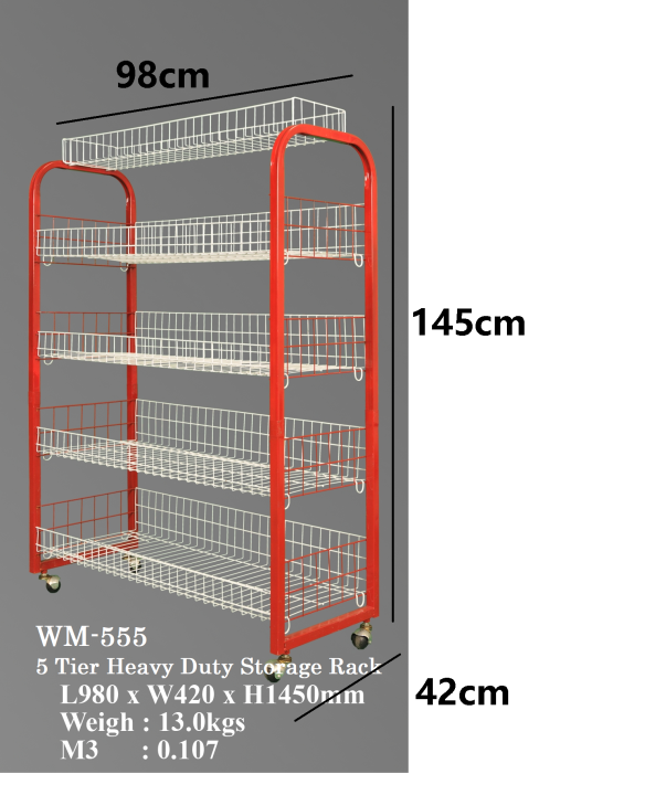 WM-555~~5 Tiers Heavy duty Display Rack with roller / Storage Rak with ...