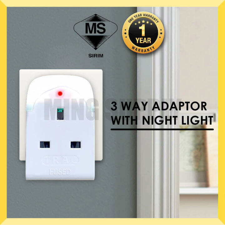 MS_SIRIM 2in1 3 Way Multi Adaptor LED Night Light w Neon UK 3 Pin Plug ...