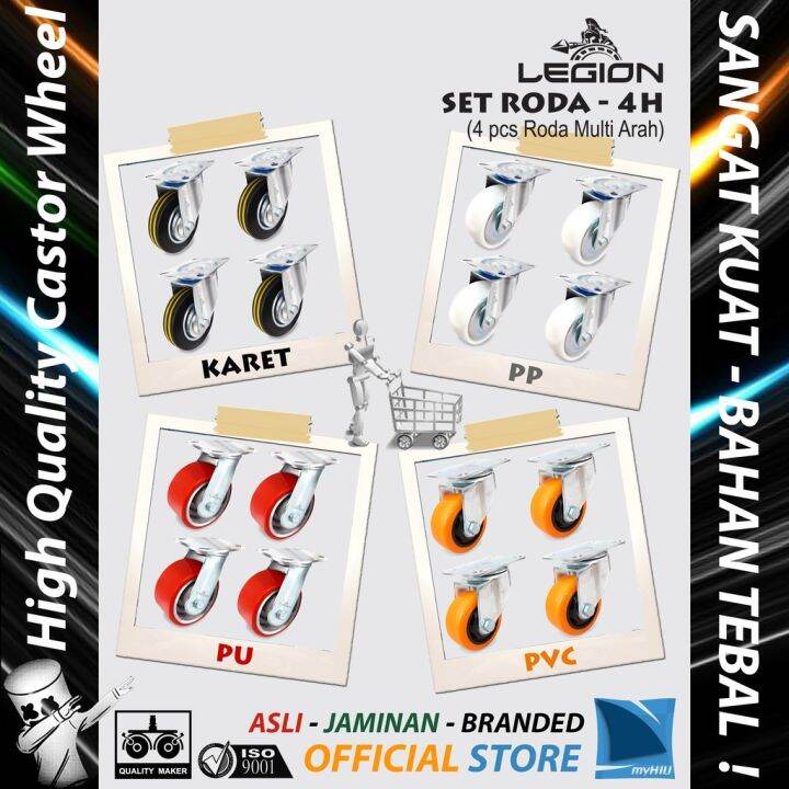 Set Roda Lori Isi 4 pcs 3" inch / 75 mm Roda Besi Caster Troli ...