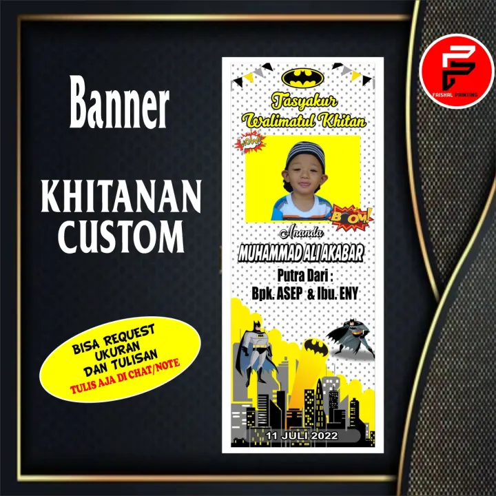 Banner Syukuran Khitanan / Spanduk Sunat / Spanduk Khitanan Karakter / Banner Kustom ukuran 60 x ...