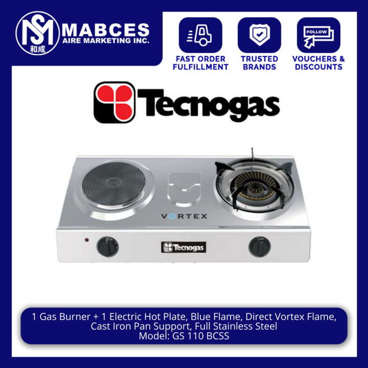 Tecnogas 1 Gas Burner 1 Electric Hot Plate, Blue Flame, Direct Vortex ...