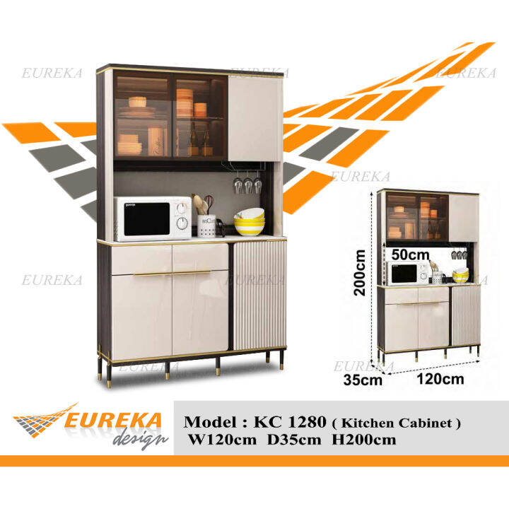 EUREKA 4ft Kitchen Cabinet Tall Ceramic Glass Wood / Almari Dapur KC1280 (Delivery ...