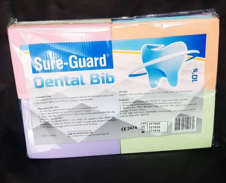 SUREGUARD DISPOSABLE DENTAL BIB SOLD 100'S PER PACK in assorted color ...