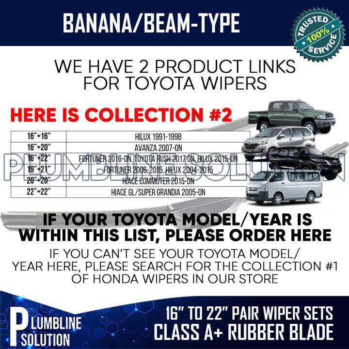Toyota Car Banana Type Front Wiper Blade Collection for Hilux Avanza ...