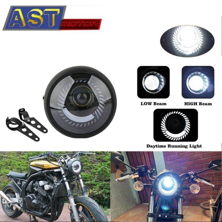 Universal Motorcycle 6.5 inch Headlight LED Retro Vintage Fog High Low ...