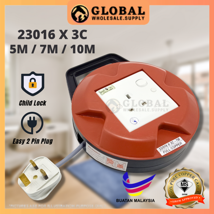 [SIRIM] 5 /7/10 meter 23/016 x 3C Full Copper Extension Box Cable Reel ...