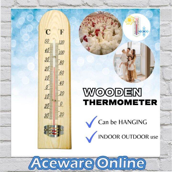 Wooden Thermometer Jangka Suhu Meter Bilik Outdoor Indoor Thermometer ...