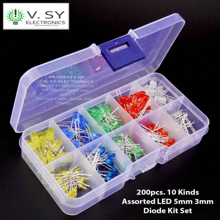 200pcs 3mm 5mm LED Light Diode White Yellow Red Blue Green Assortment ...