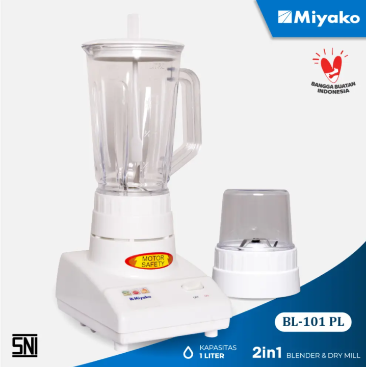 Blender Miyako BL 101 PL Fungsi 2 In 1 Dry Mill And Wet Mill Kapasitas 1 Liter Daya: 250 Watt ...