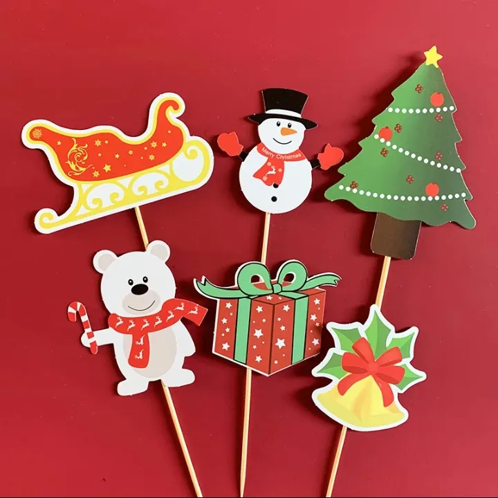 Merry Christmas Theme Snowman T Bear Paper Card Cake Topper Plug In