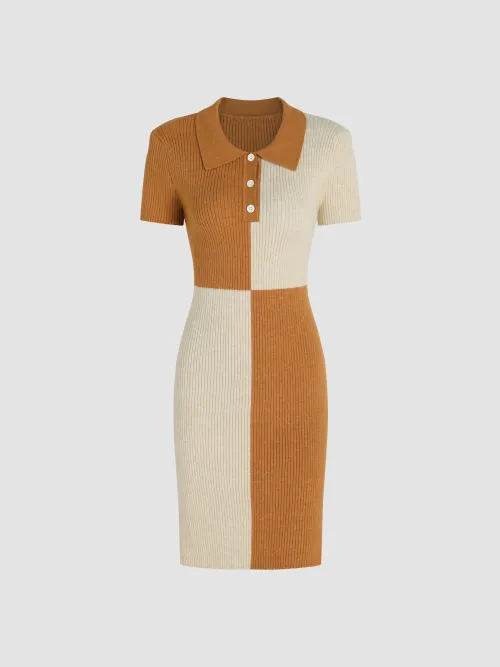 Cider Color Block Polo Split Dress | Lazada.co.th