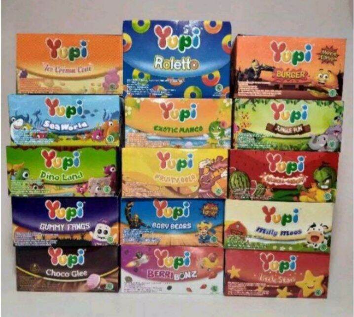 Yupi Box Isi 24 Favorit Kamu Bentuk Gigi Eskrim Cola Coklat Berry Bonz ...