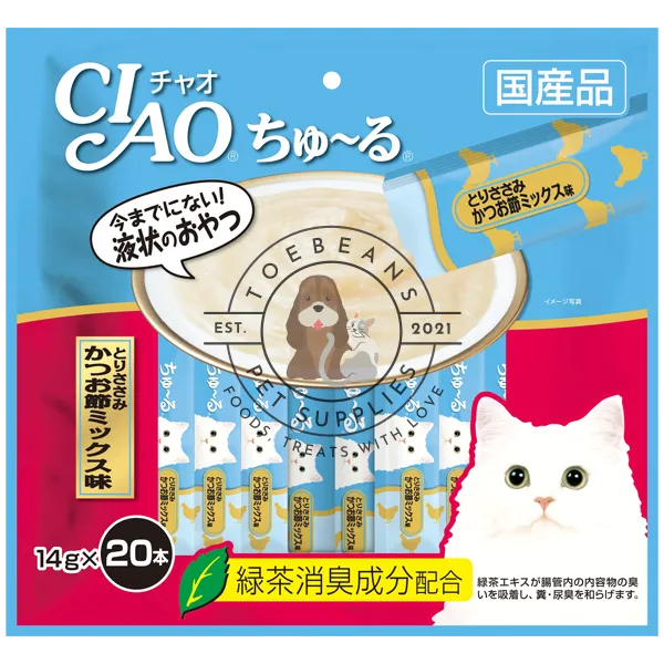 Inaba Ciao Churu Cat Treats - Tuna Maguro, Katsuo, Chicken Fillet, Squid, White Meat, Fiber ...