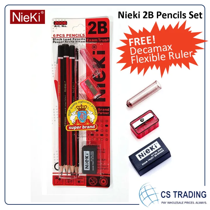 [FREE: Decamax Ruler] Nieki 2B Pencils Set Exam Grade | Lazada