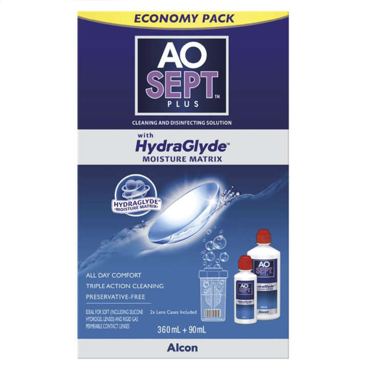 Aosept contact lens solution น้ำยาล้างคอนแท็คเลนส์แบบฟองฟู่ ทำความสะอาดลำลึก ขจัดคราบโปรตีนหมดจด ...