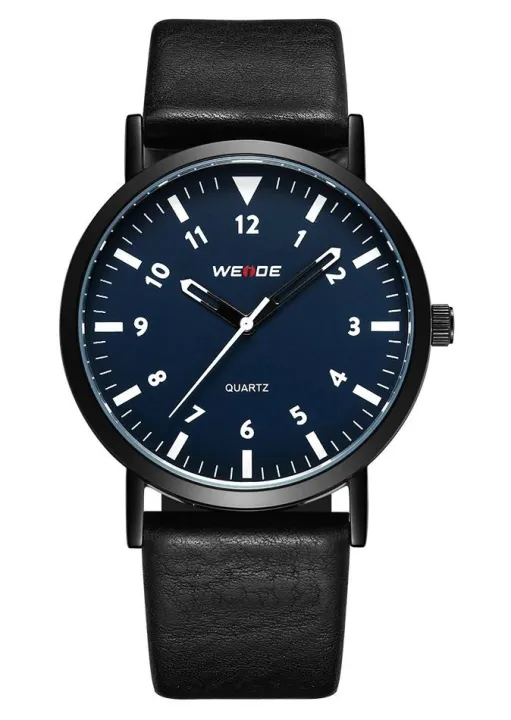 WEIDE Watch for Men's WD003B-3C-BLUE DIAL Black Leather Band 30m Analog ...