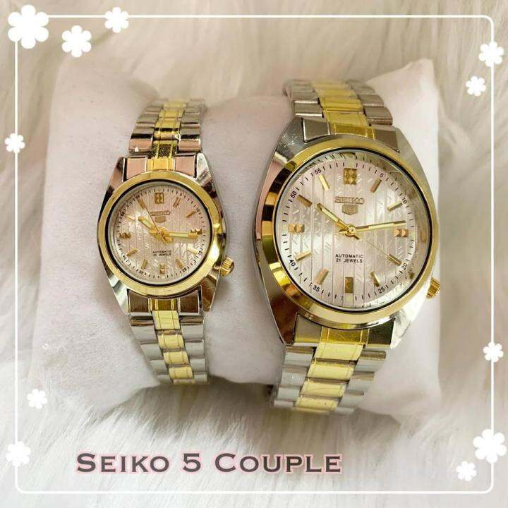 Seiko 5 21 Jewels Automatic Movement Silver Dial Two Tone Stainless Steel Couple Watch | Lazada PH