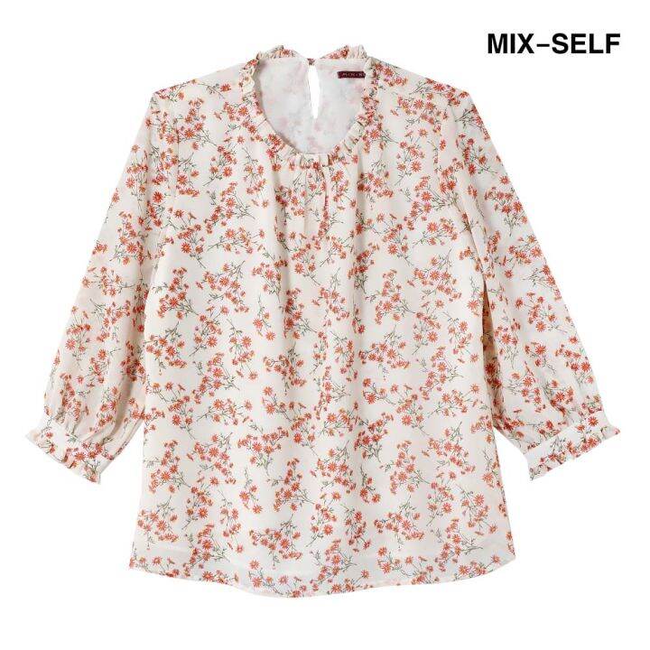 MIX-SELF เสื้อแขนยาวสามส่วนคอกลมมีระบาย รุ่น FB2285A | Lazada.co.th