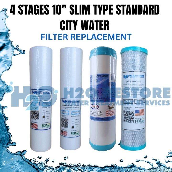 Water Filter 4 Stages 10" Slim Type H2O RESTORE Standard City Water ...