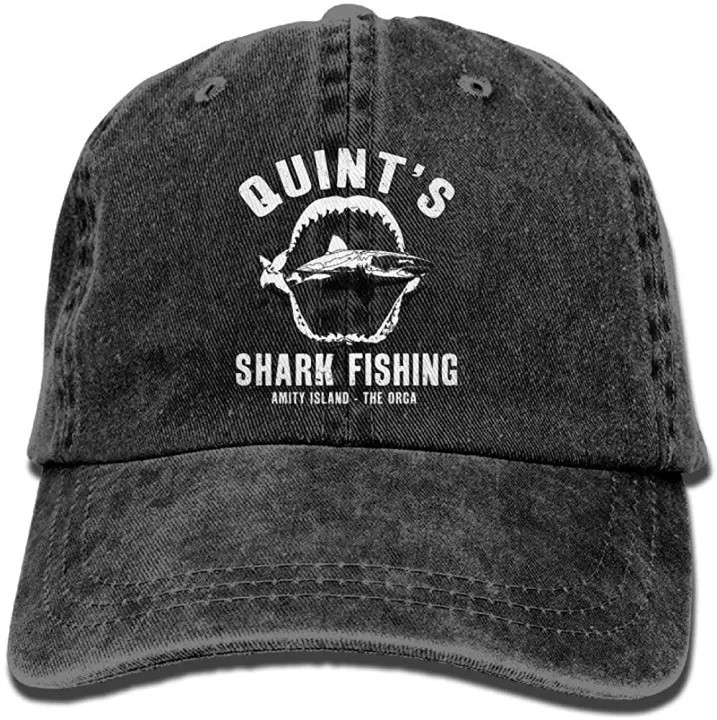 Quint's Shark Fishing Washed Retro Adjustable Denim Hats Baseball Cap ...