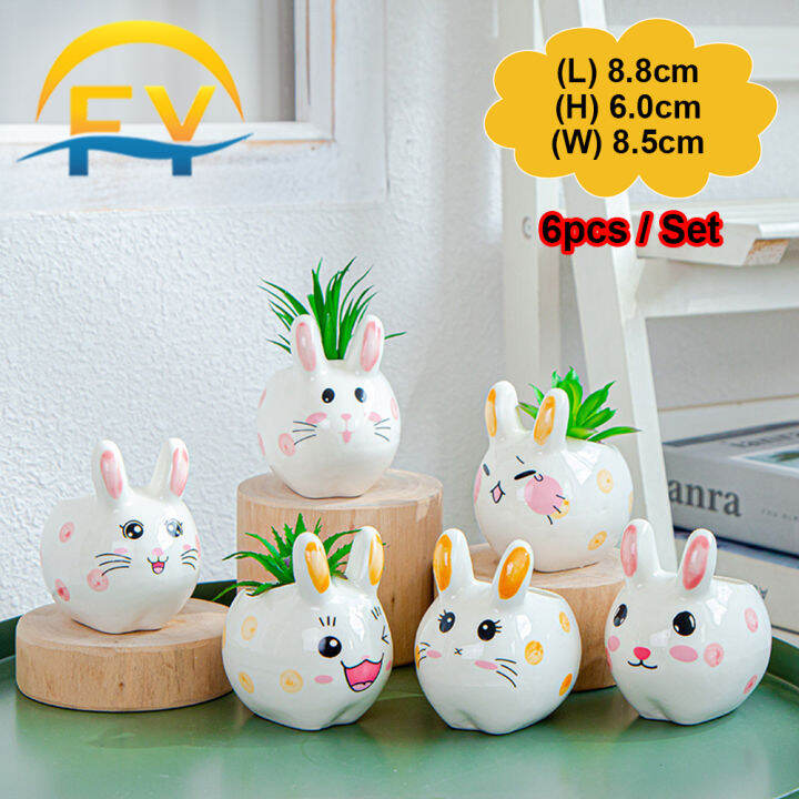 (6pcs) FY Ceramic Pot Succulent Pot Cactus Pot Planter Cute Design Pasu ...