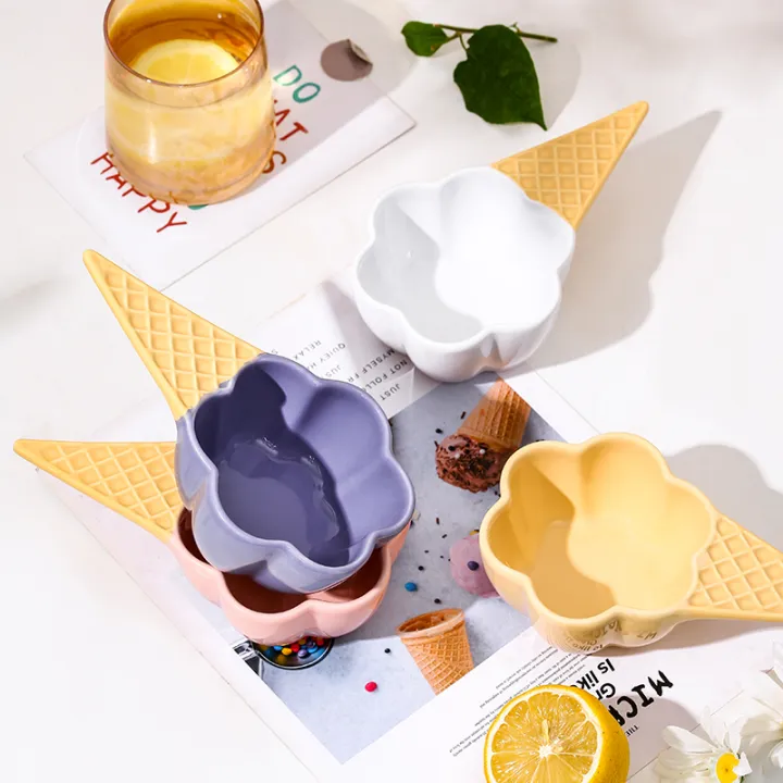 Ceramic Tableware Korean Creative Dessert Bowl Ice Cream Cone Shape Ice ...
