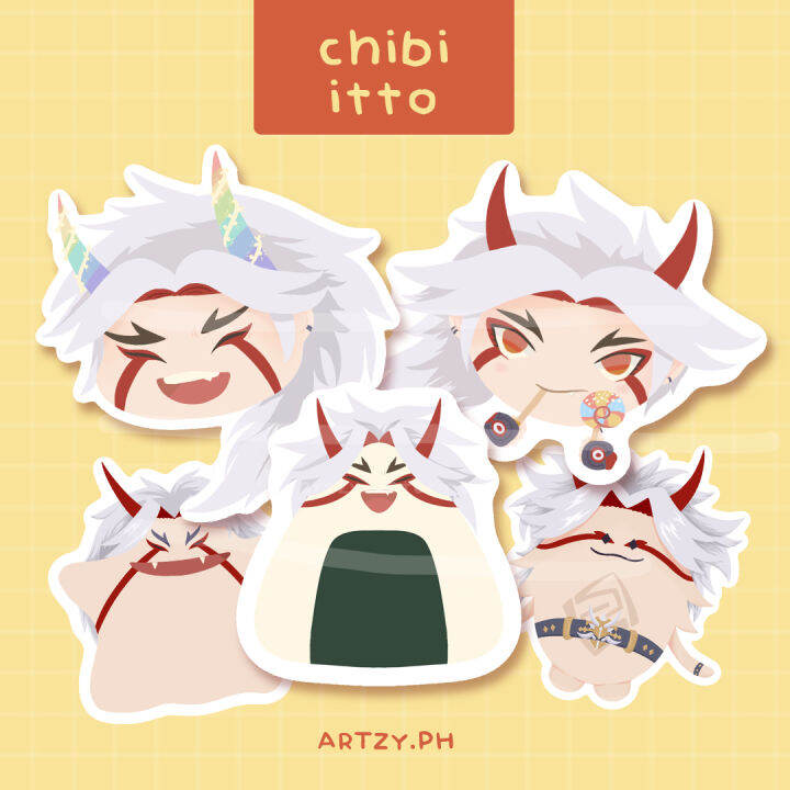 Genshin Impact Arataki Itto chibi waterproof stickers rainbow horn ...