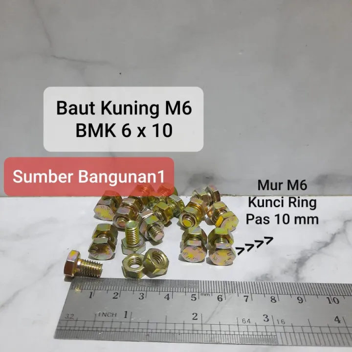 Baut Kuning BMK 6 x 10 kunci ring pas 10 mur M6 6mm 1cm pendek | Lazada Indonesia