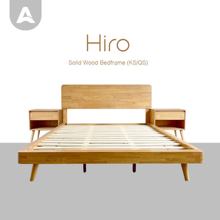 Arturo - Hiro Solid Wood Bed Frame + 2 Hiro Solid Wood Bed Side Table ...
