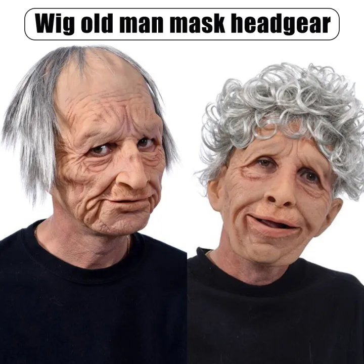 Old Man Women Scary Headgear Cosplay Scary Full Head Latex Headgear