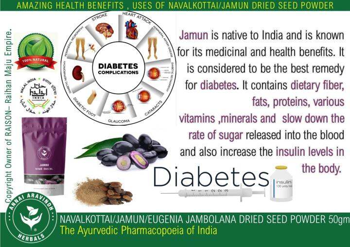 NAVAL KOTTAI /JAMUN/EUGENIA JAMBOLANA DRIED SEED POWDER 50gm / Capsules ...