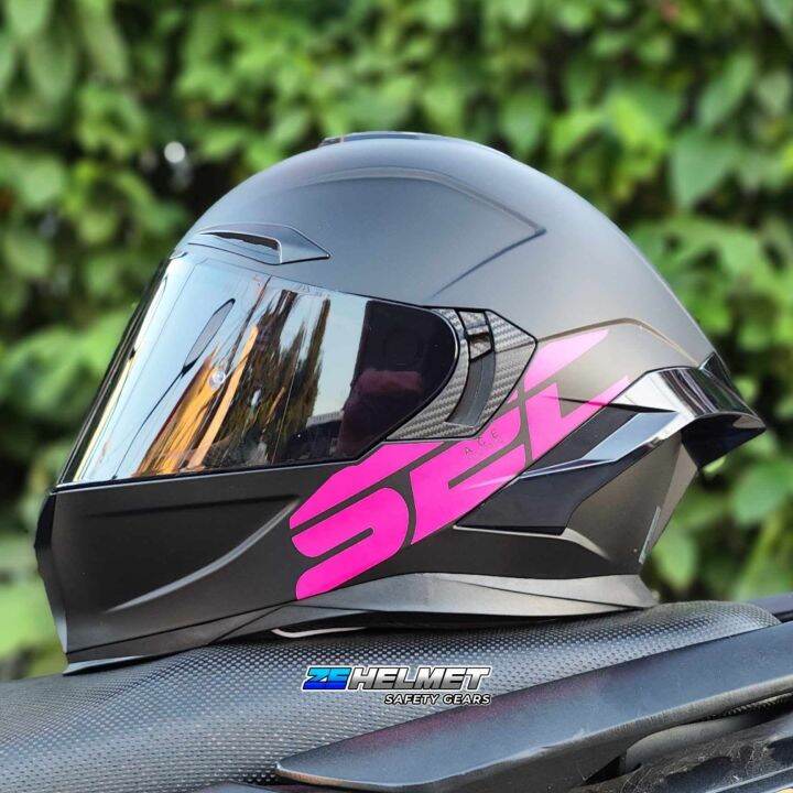 SEC ACE PLAIN (Matte Black/Pink) FULL FACE - DUAL VISOR (with FREE ...