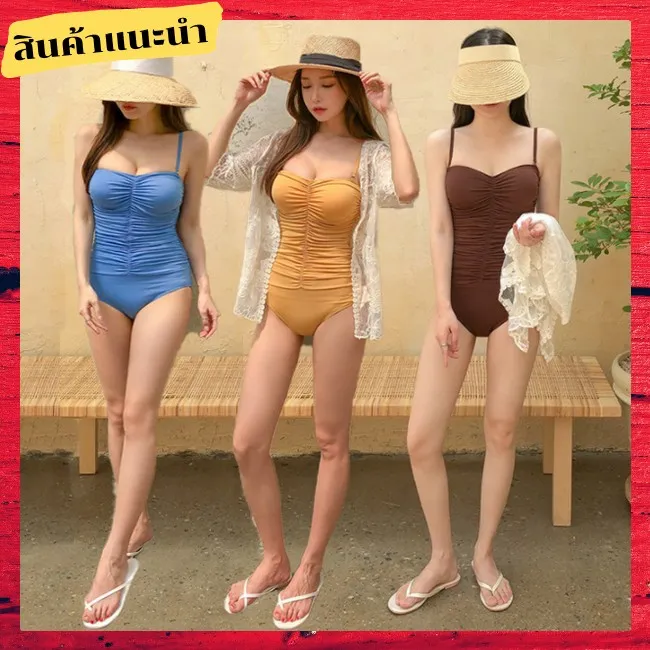 142 ชุดว่ายน้ำวันพีซ One Piece Swimsuits 3 สีสดใส สายเดี่ยว เดินเส้น