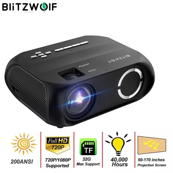 Blitzwolf BW-VP11 LCD LED HD Projector 1280X720p 200ANSI Home Cinema ...