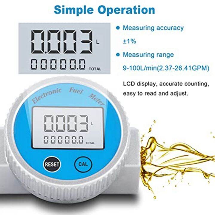 Turbine Flow Meter Waterproof Digital Fuel Flowmeter 2.37-26.41GPM For Water Dieselfuel ...