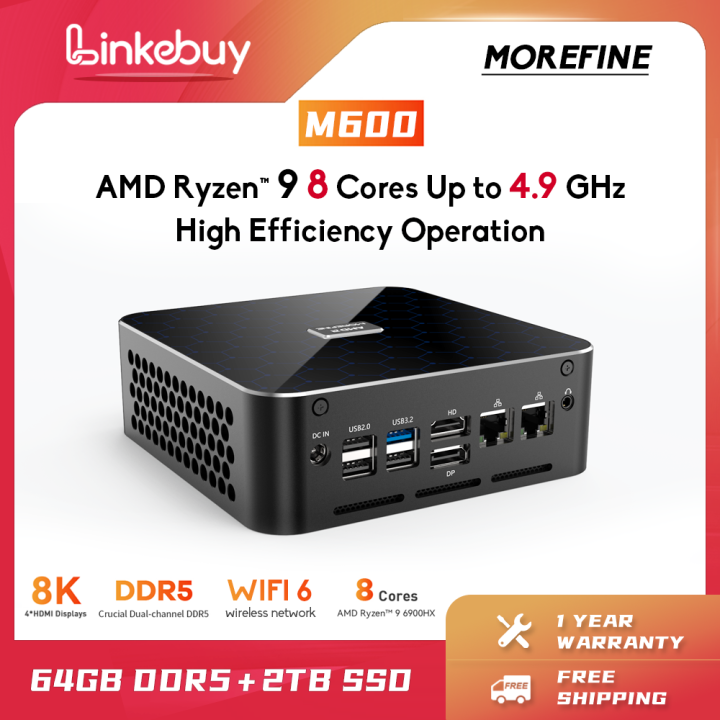 MOREFINE M600 AMD Gaming Mini PC Ryzen 9 6900HX Dual DDR5 4800MHz PCIe4 ...