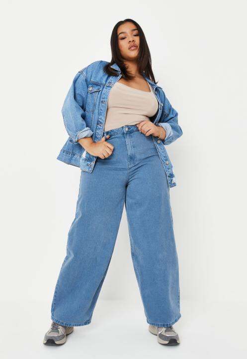 PLUS SIZE DENIM WIDE LEG JEANS STRAIGHT CUT WIDELEG SIZE:36-44 | Lazada PH