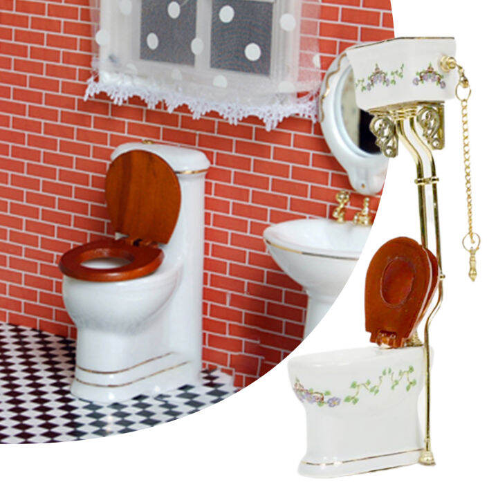 Edena Dollhouse Toilet Simulation Pretend Play Ceramic Miniature Toilet ...