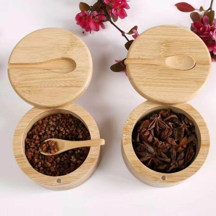 Bamboo Spice Storage Box with Lid Condiments Holder Seasoning Pepper ...