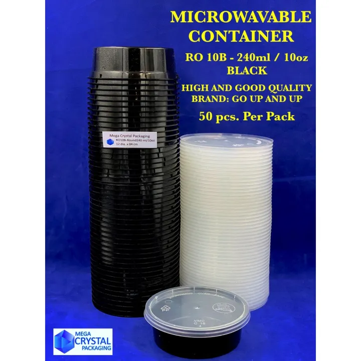 hot Microwavable Plastic Container RO 10 - Round 240 ml / 10 oz BLACK ...