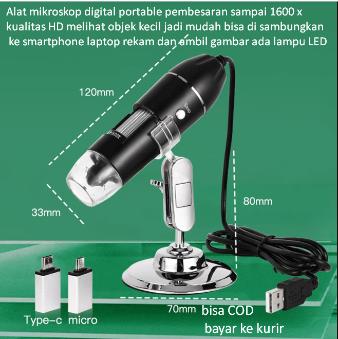 Alat mikroskop digital portable pembesaran sampai 1600 x kualitas HD ...
