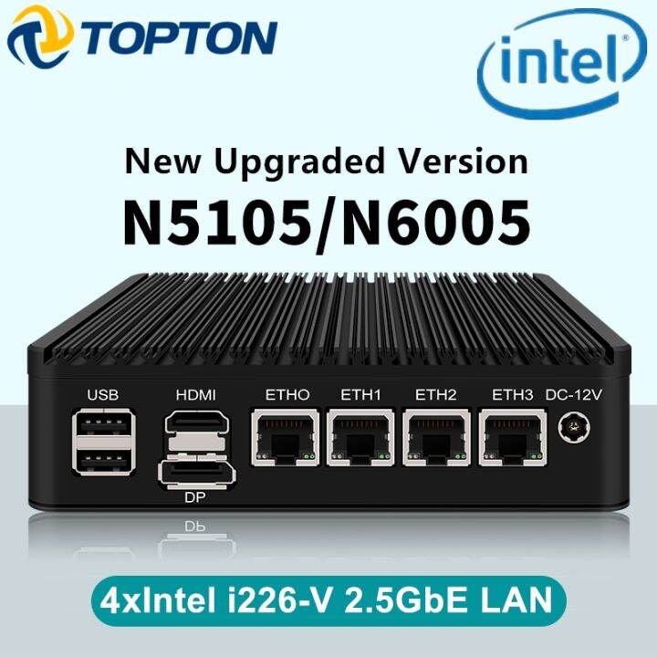 Fanless Mini PC 4 Intel I226-V 2.5Gb LAN N6005 N5105 2 * Nvme TPM2.0 ...