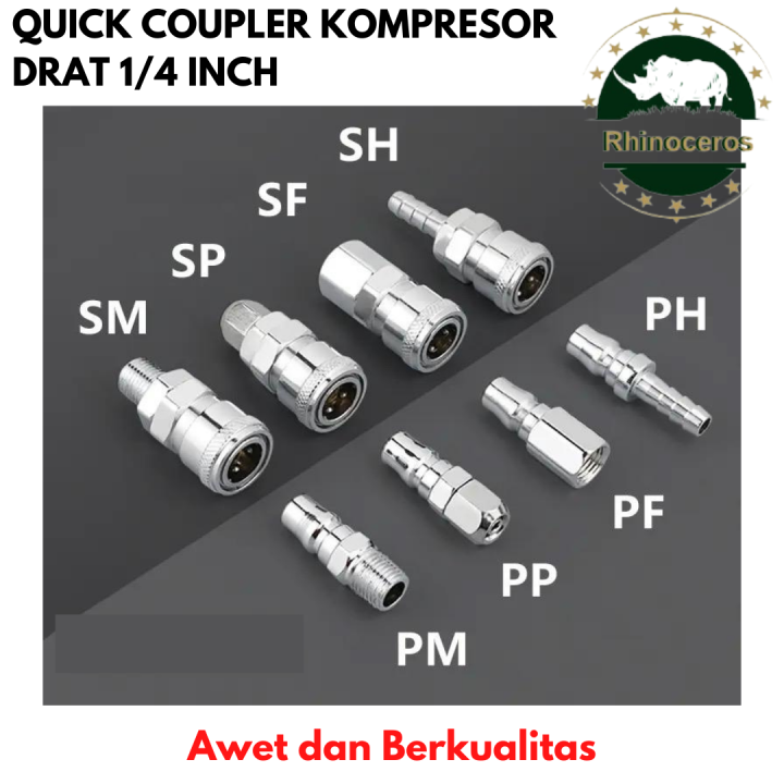 Quick Coupler Connector Angin Neple Kompresor Universal Drat 1/4 Inch ...