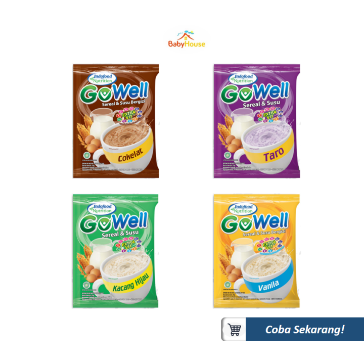 Gowell Sereal Susu Coklat/Taro/Vanilla/Kacang Hijau 29 gram | Lazada ...